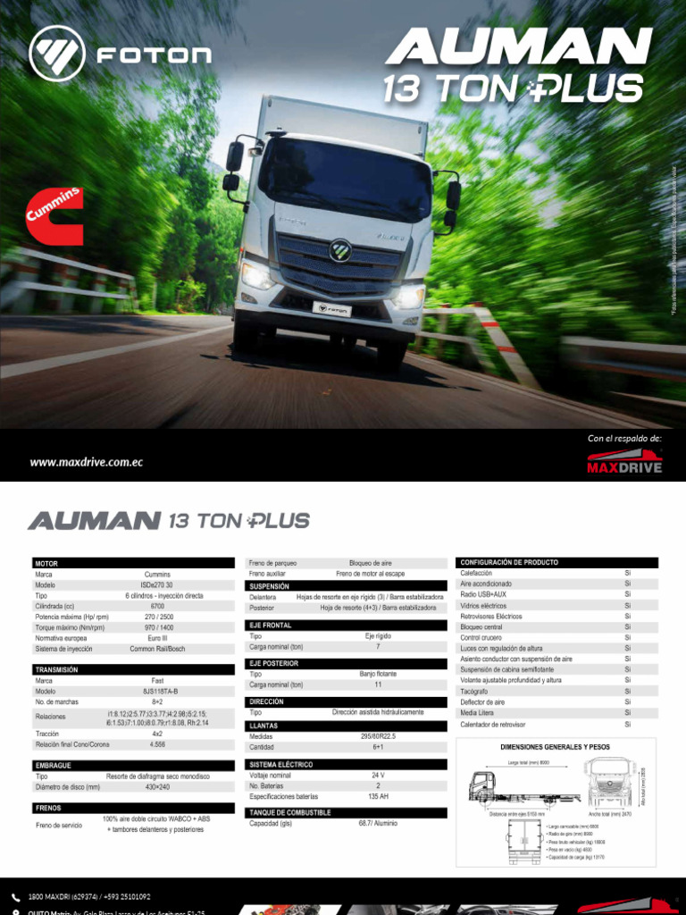Foton Auman 13ton Plus de Maxdrive Ficha Tecnica | PDF