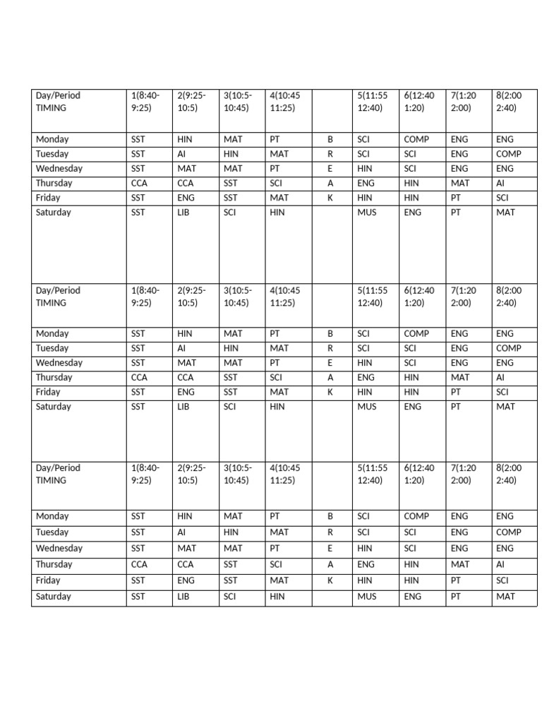 Suga Time Table | PDF