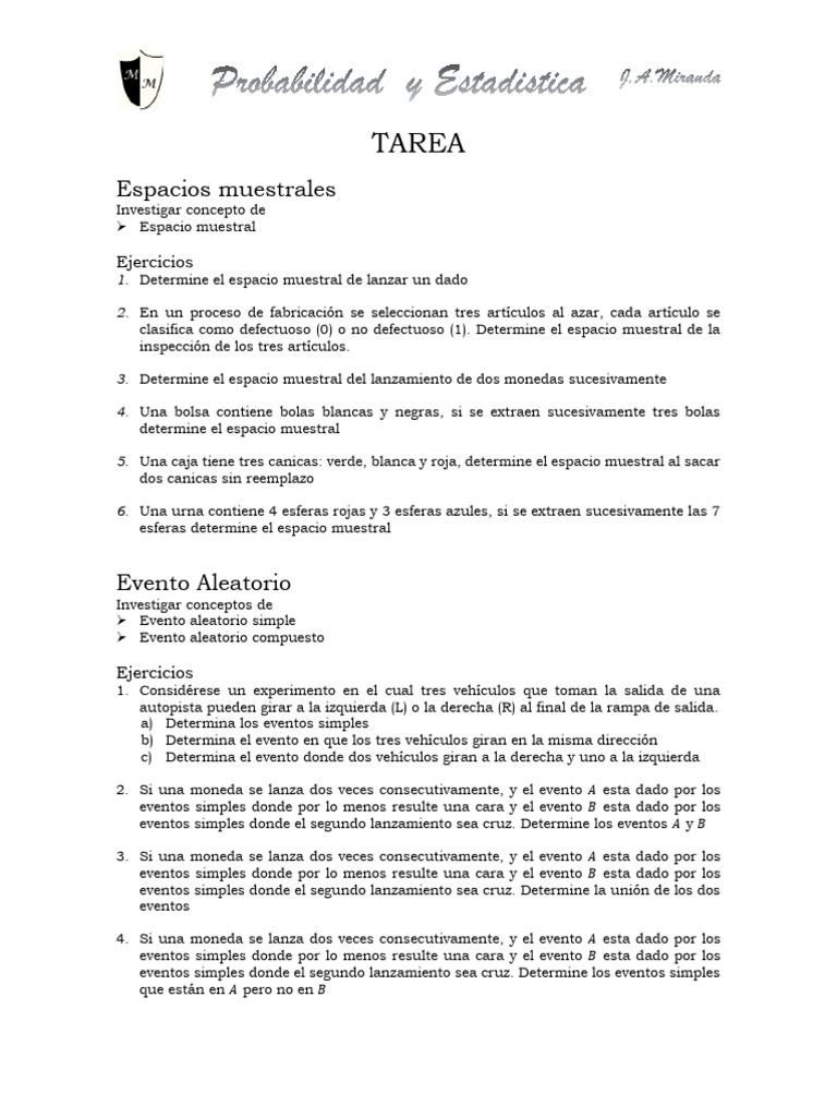 Ejercicios para Practica (Probabilidad y Estadistica, Tercer Parcial) | PDF | Probabilidad ...