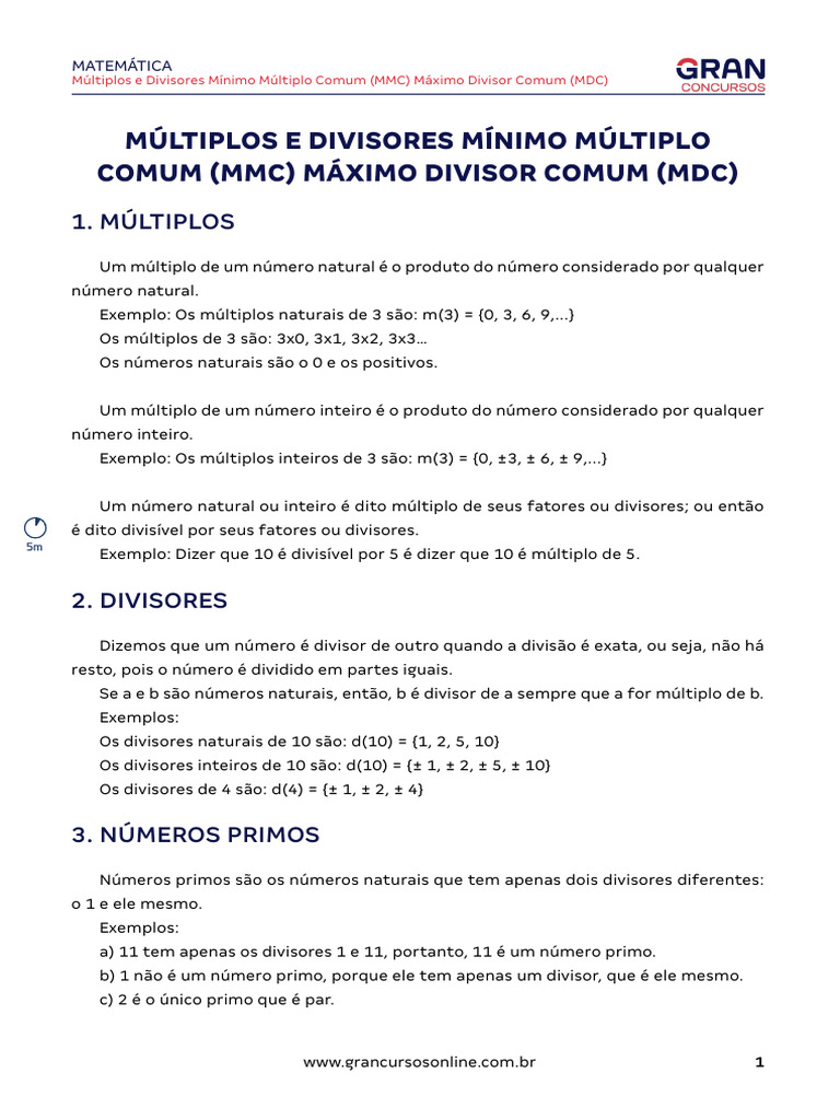 Múltiplos e Divisores Mínimo Múltiplo | PDF | Número inteiro | Matemática discreta
