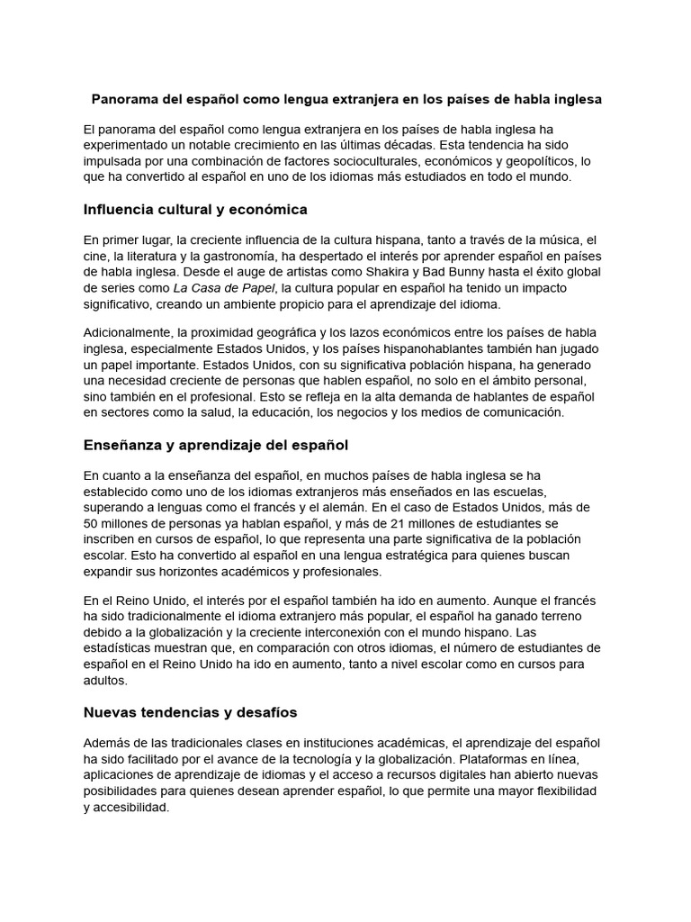 Panorama del español como lengua extranjera en los países de habla ...