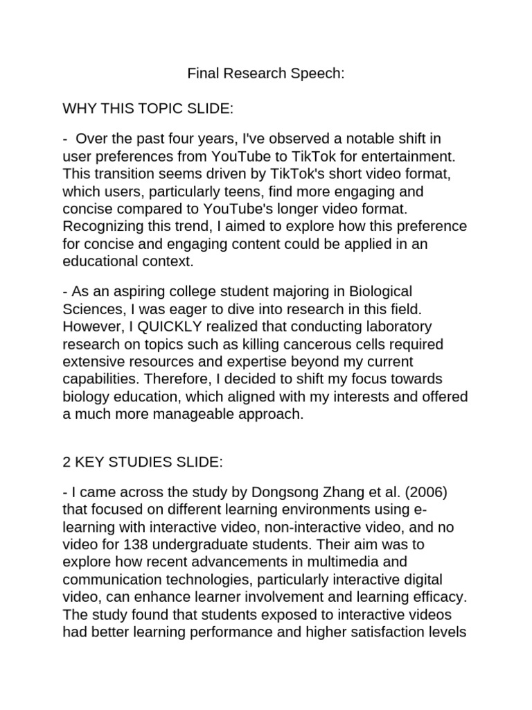 Final Research Speach | PDF | Learning | Multimedia