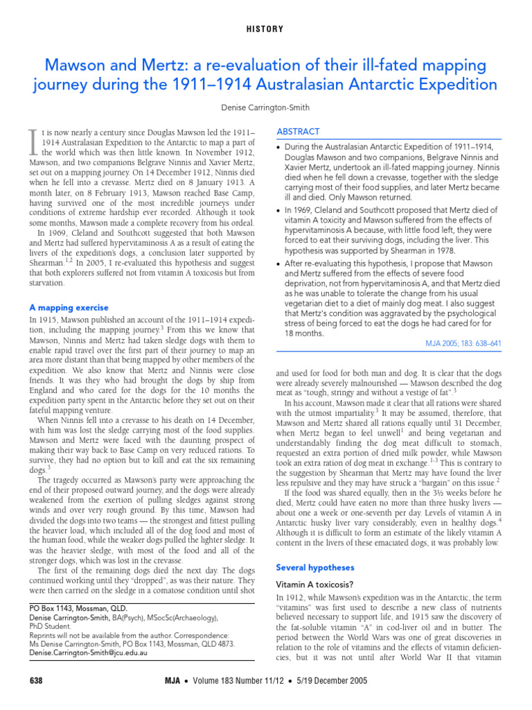 Mawson and Mertz - A Re-Evaluation of Their Ill-Fated Mapping Journey During The 1911-1914 ...