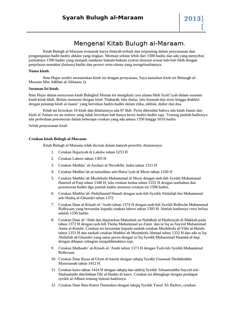 Mengenal Kitab Bulugh Almaram 1 | PDF
