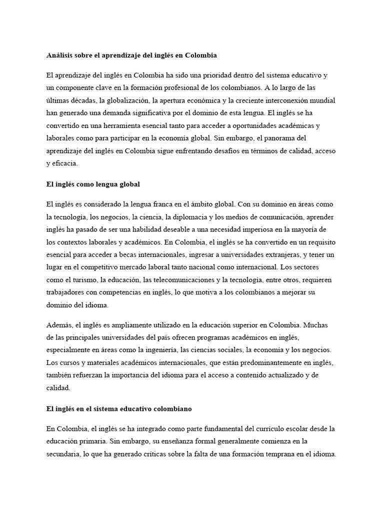 Aprendizaje del inglés en Colombia: Retos y Oportunidades | PDF ...