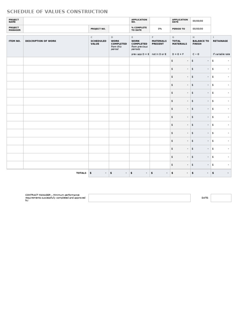 Template 26 Schedule of Values | PDF