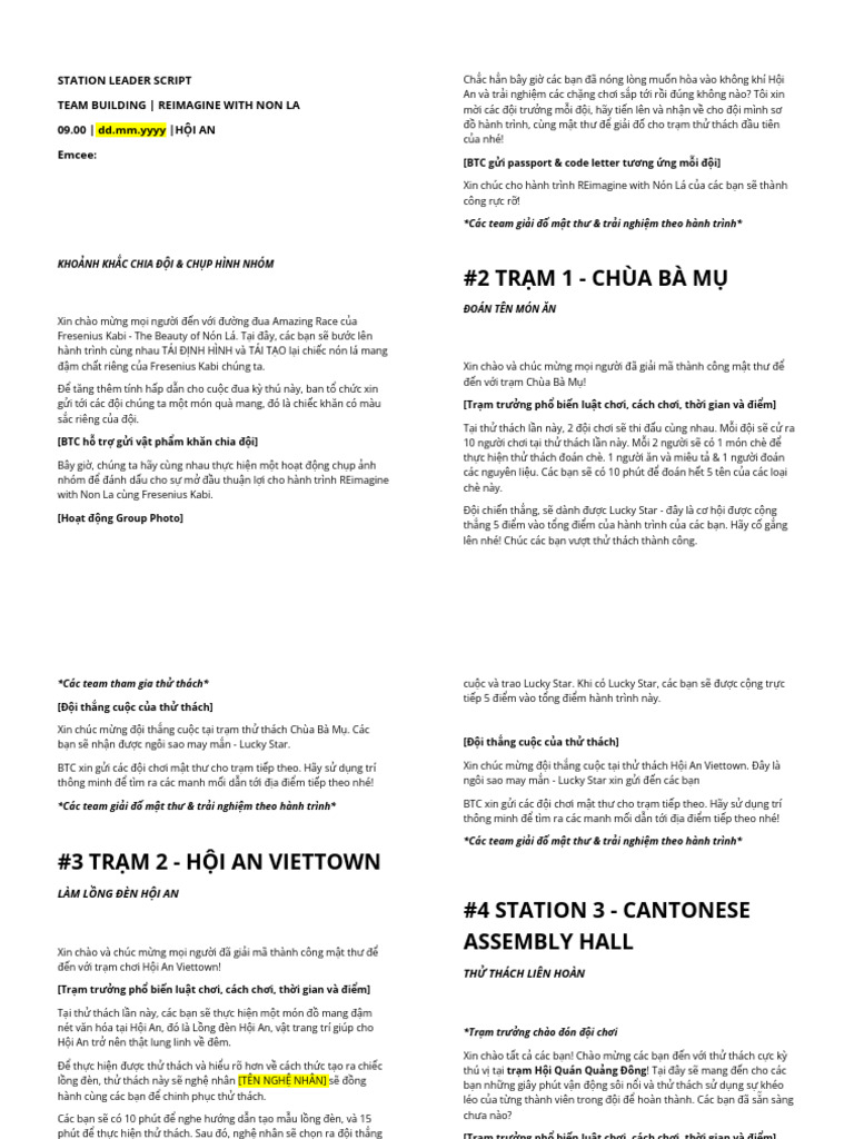 STATION LEADER Script - TEAM BUILDING - REIMAGINE WITH NON LA 2024 - R1 | PDF