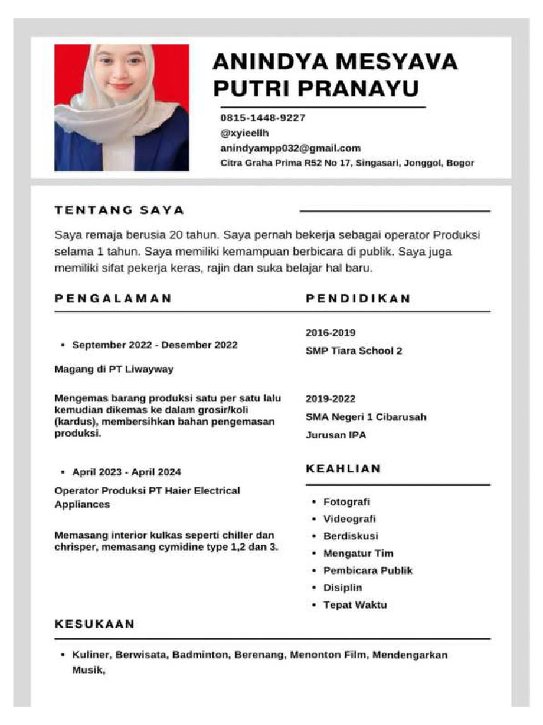 CV&Berkas Lamaran Anindya.pdf | PDF