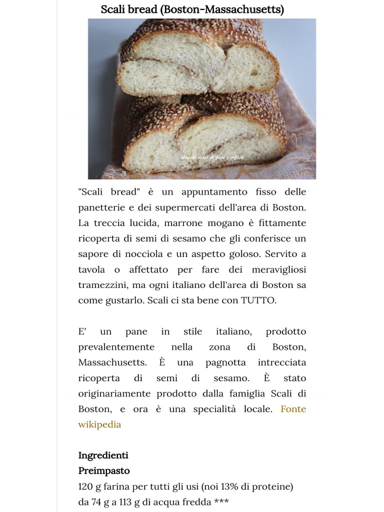 Ricetta Pane Scali Bread (Boston-Massachusetts) | PDF