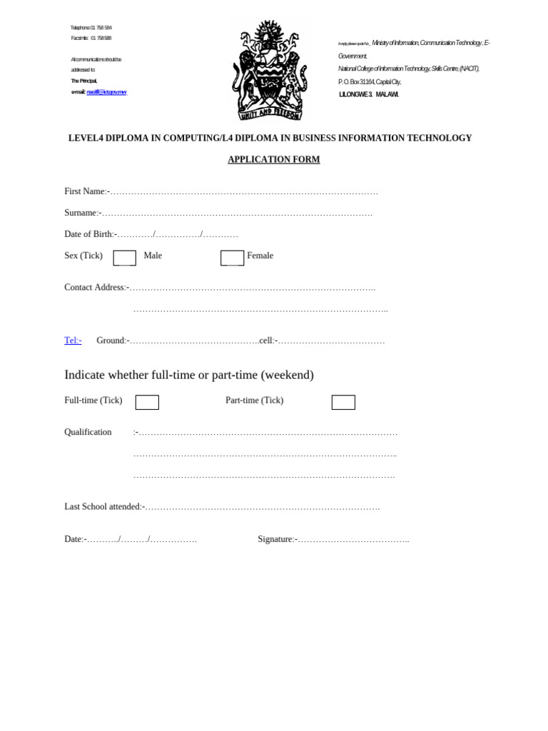 L4 DIPLOMA STUDENT APPLICATION FORM | PDF