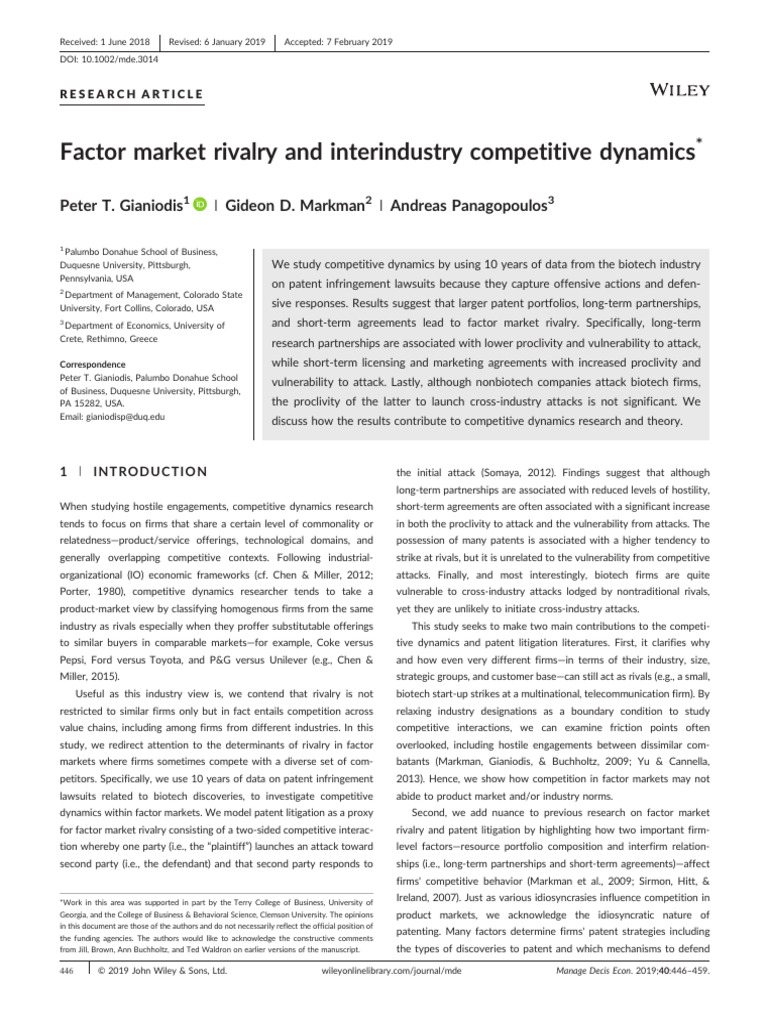 Factor market rivalry and interindustry competitive dynamics | PDF ...