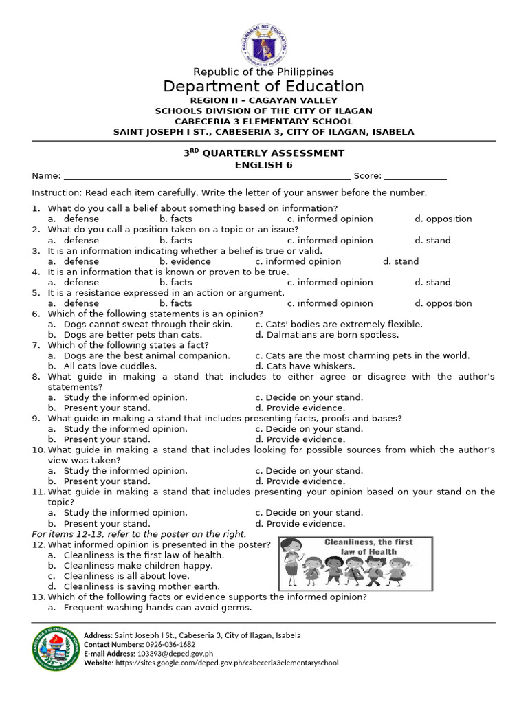 English 6 Quarterly Assessment Guide | PDF | Plot (Narrative)