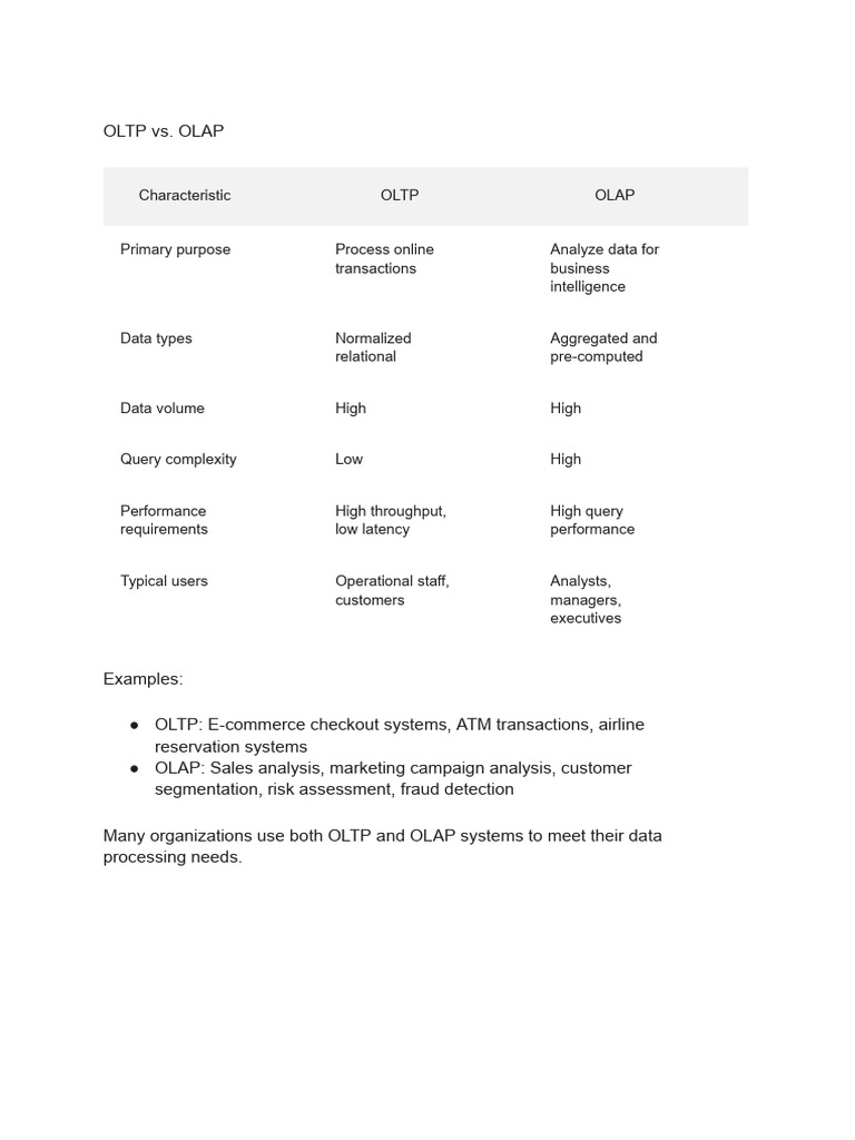OLTP vs. OLAP: Key Differences | PDF