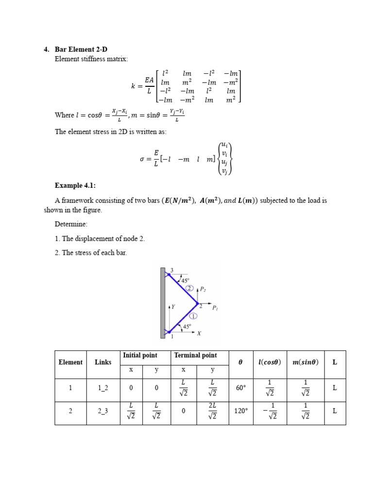 2D Bar Element Stiffness Analysis | PDF | Matrix (Mathematics) | Finite ...