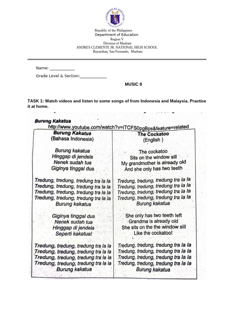MAPEH 8 LEARNING TASK | PDF