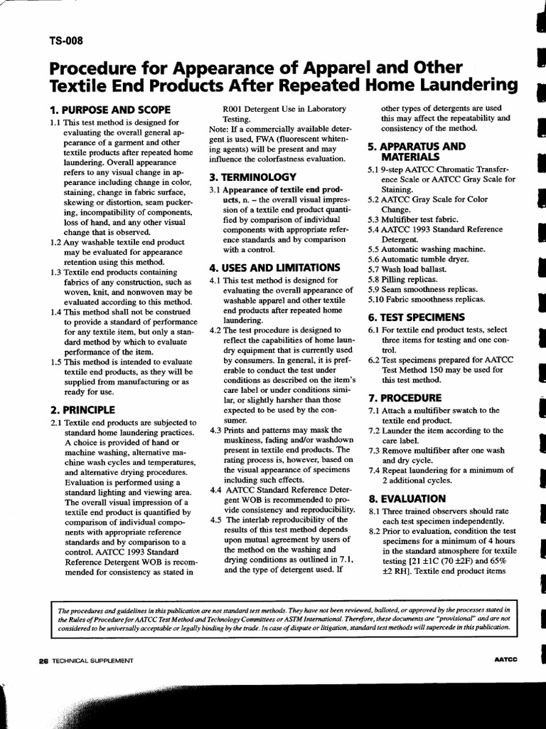 AATCC TS-008 - Procedure For Appearance of Apparel and Other Textile ...