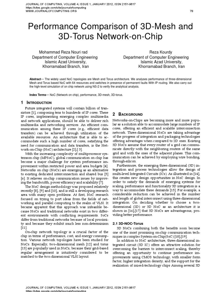 Performance Comparison of 3D-Mesh and 3D-Torus Network-on-Chip | PDF | Integrated Circuit ...