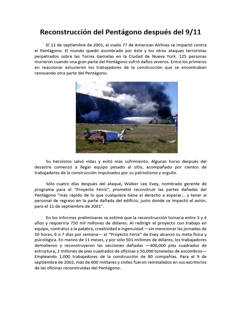 Reconstrucción Del Pentágono Después Del 9 - 11 | PDF