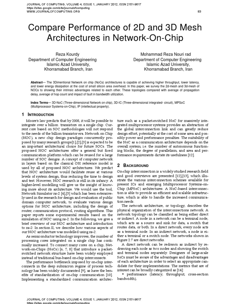 Compare Performance Of 2d And 3d Mesh Architectures In Network On Chip