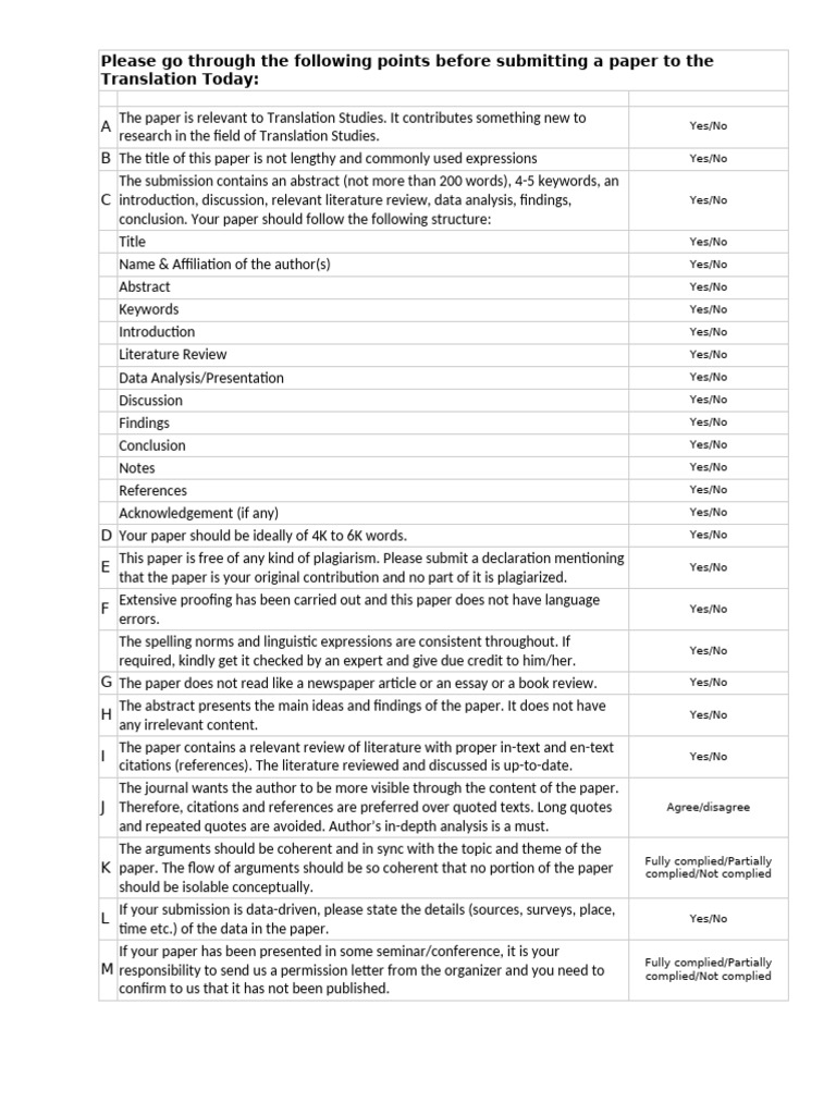 Checklist For Submission | PDF | Human Communication