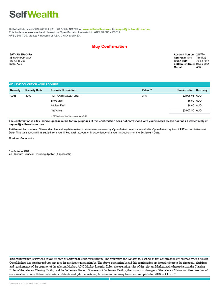 Cnote 219776 B HCW T181728 | PDF | Invoice | Australian Dollar