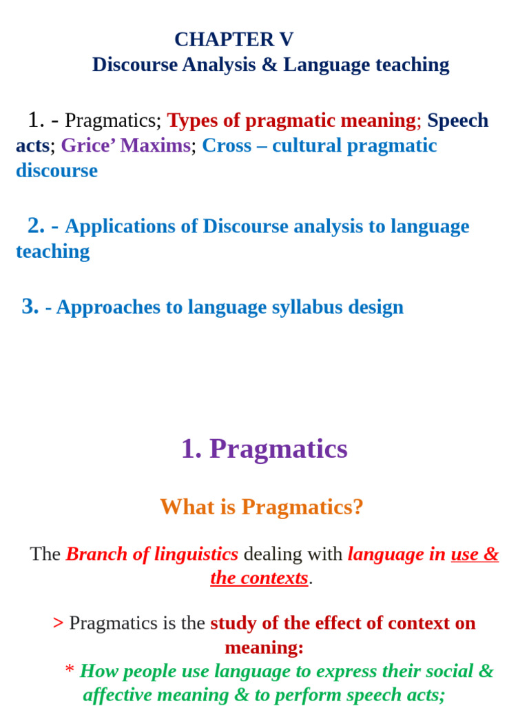 Chapter V. Pragmatics Discourse Analysis | PDF | Reading Comprehension | Language Education