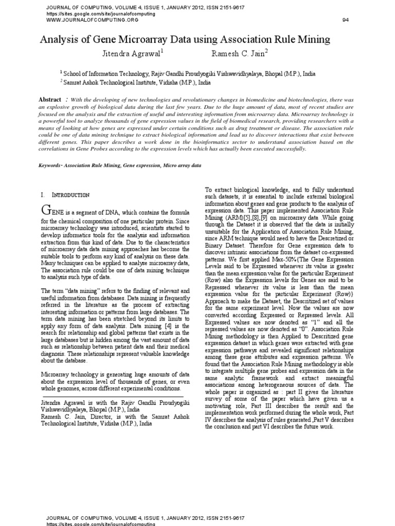 Analysis Of Gene Microarray Data Using Association Rule Mining Download Free Pdf Dna
