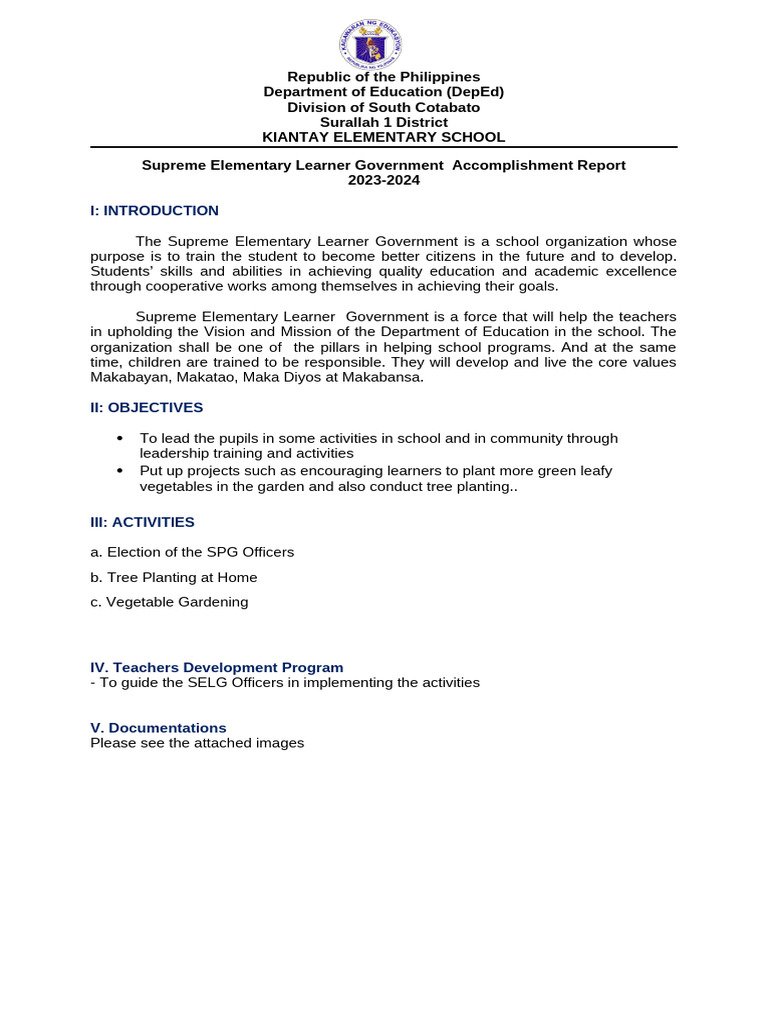 KIANTAY ES SPG Accomplishment Report 2021-2022 | PDF | Vegetables