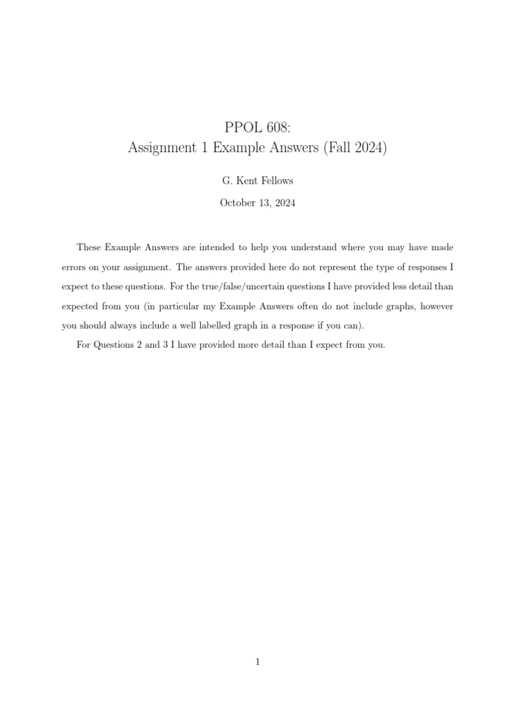 PPOL 608 Assignment 1 Example Answers | PDF | Demand | Economic Surplus