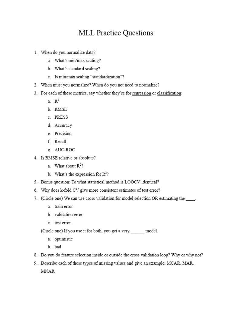 MLL Final Exam Prep | PDF | Sensitivity And Specificity | Cross Validation (Statistics)