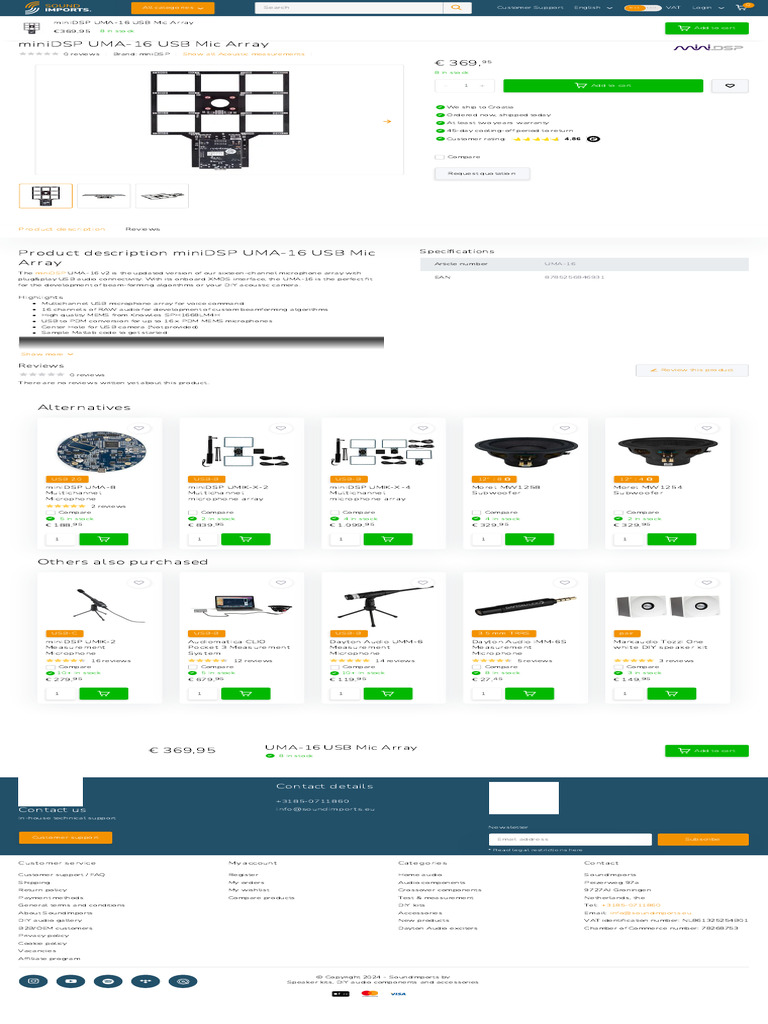 miniDSP UMA-16 USB Mic Array Specs | PDF | Sound | Computing
