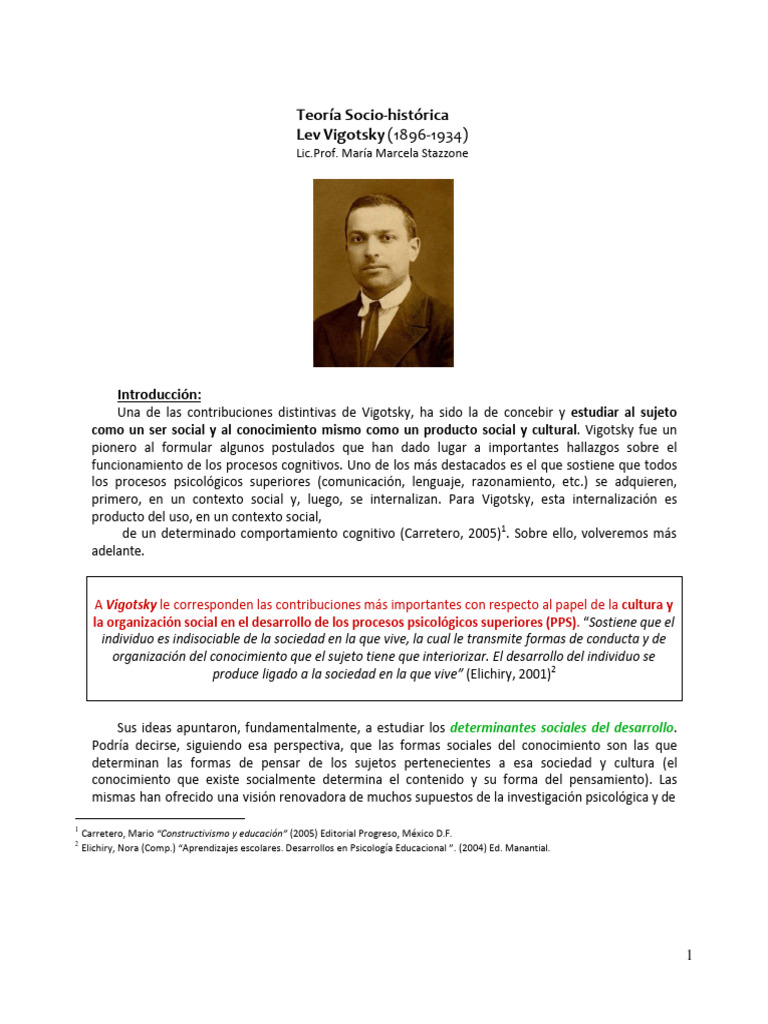 Lev Vigotsky Teoría Socio Histórica - Lic - Prof. María Marcela ...