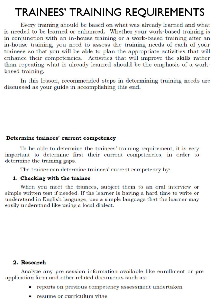 Trainees' Training Requirements | PDF
