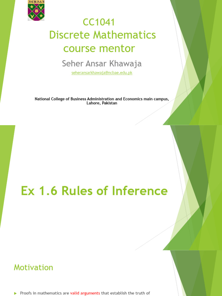 Ex 1.6 Rules of Inference Final | PDF | Argument | Logical Consequence