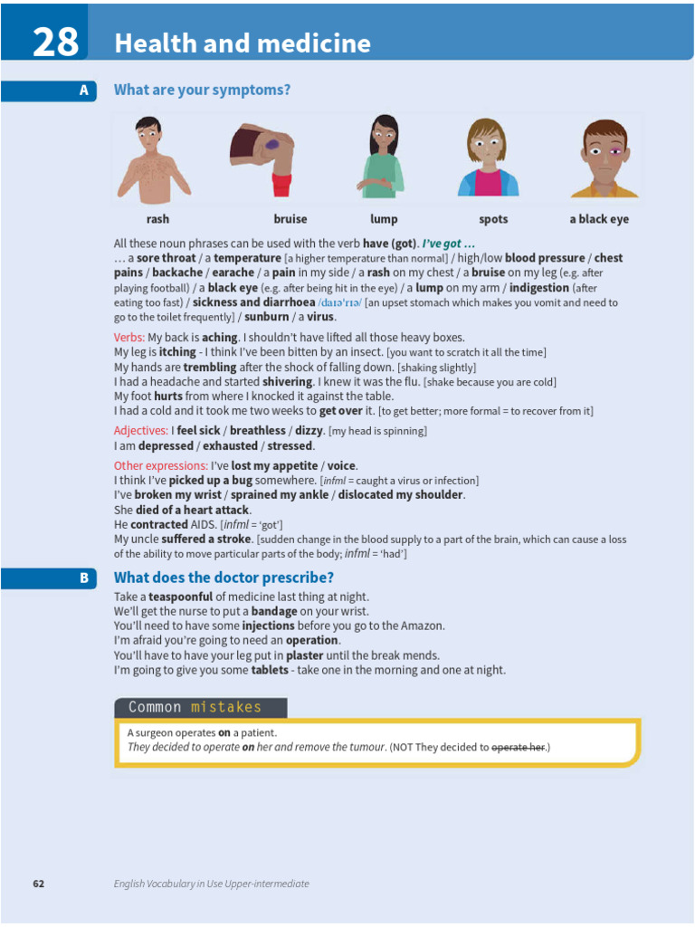 Medical Vocabulary for Symptoms and Treatment | PDF | Diseases And ...