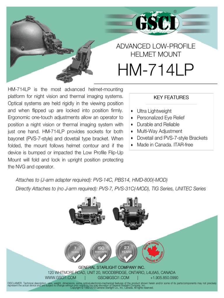 2019 GSCI HM 714LP Advanced Low Profile Helmet Mount | PDF