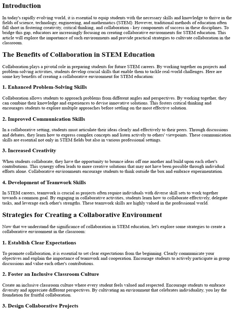 Collaborative STEM Classroom Strategies | PDF | Collaboration | Science ...