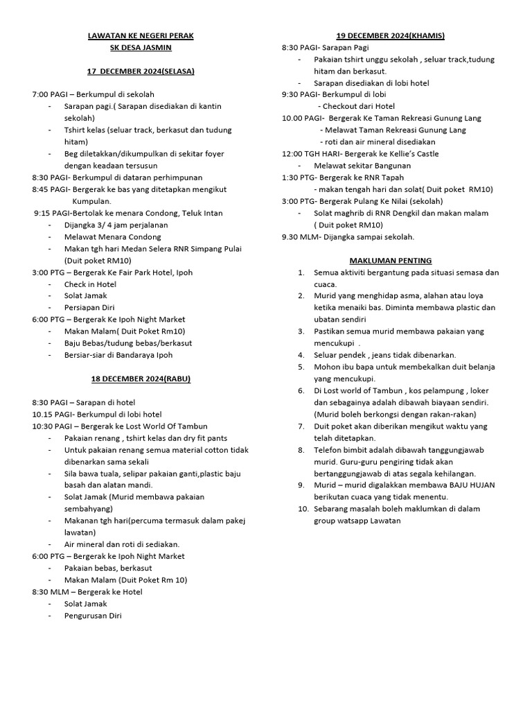 Tentatif Lawatan Lawatan | PDF