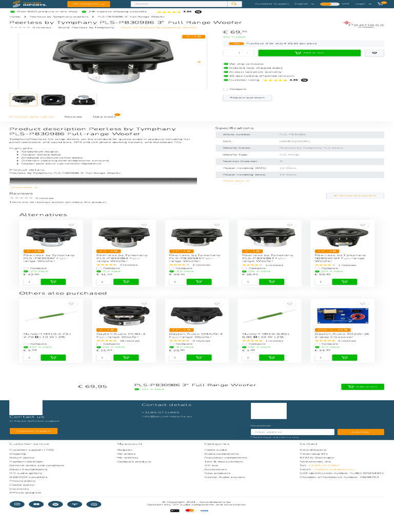 Peerless PLS-P830986 3" Woofer Specs | PDF | Electronics | Audio ...