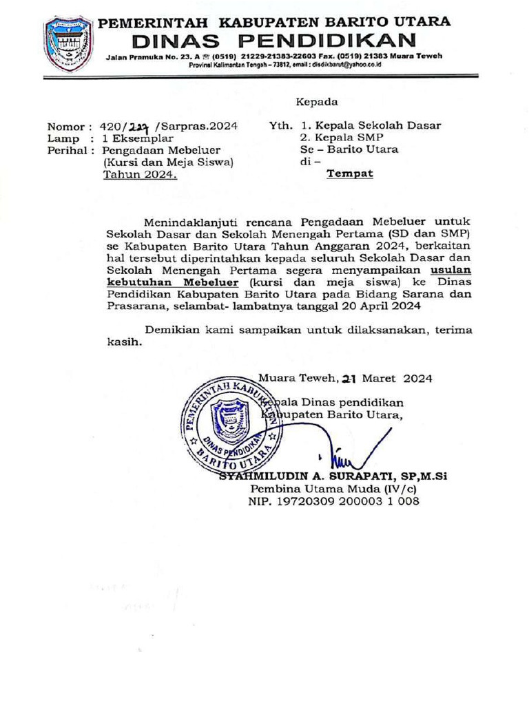 Surat Pengadaan Meubeler 2024 | PDF