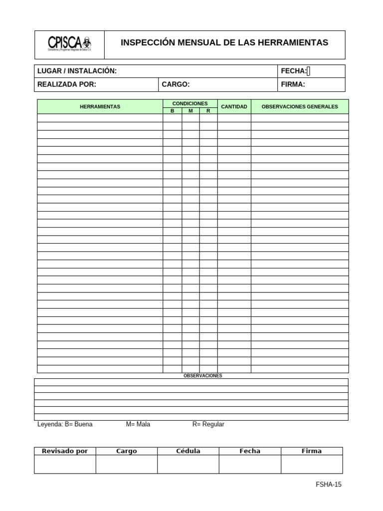 FSHA-15 Rev. 12 INSPECCION HERRAM | PDF