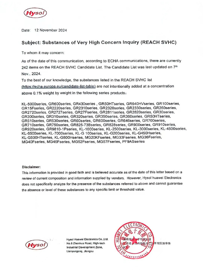 Declaration Letter - 1-32 SVHC - 242 | PDF