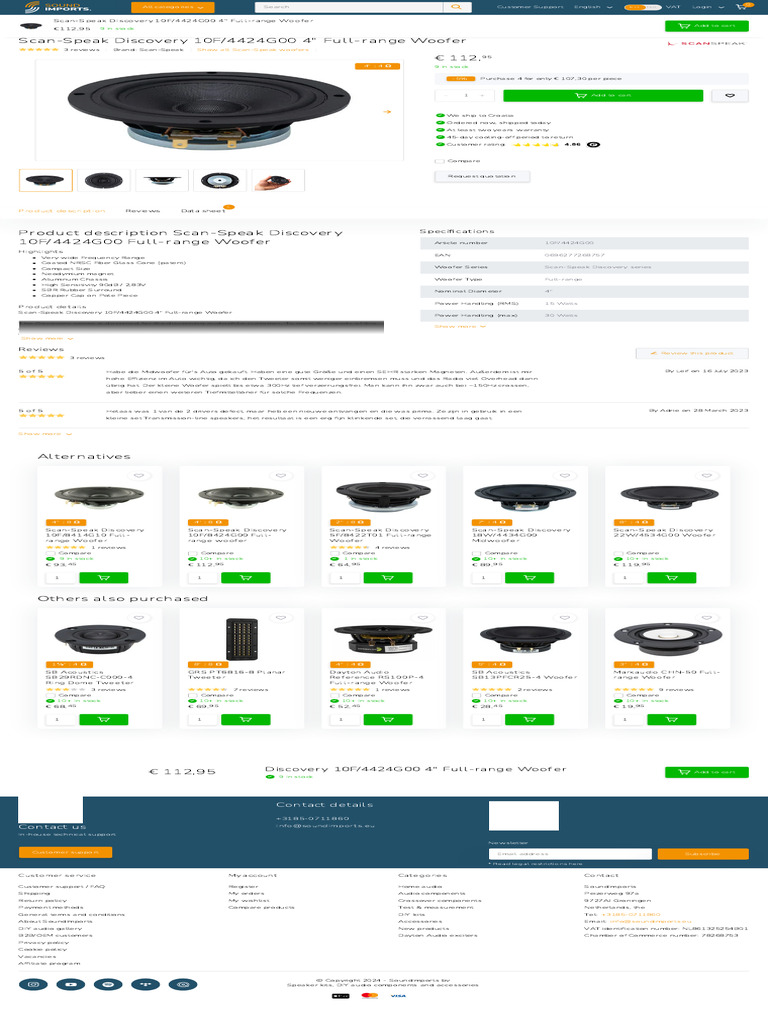 Order Scan-Speak Discovery 10F - 4424G00 Full-Range Woofer ...