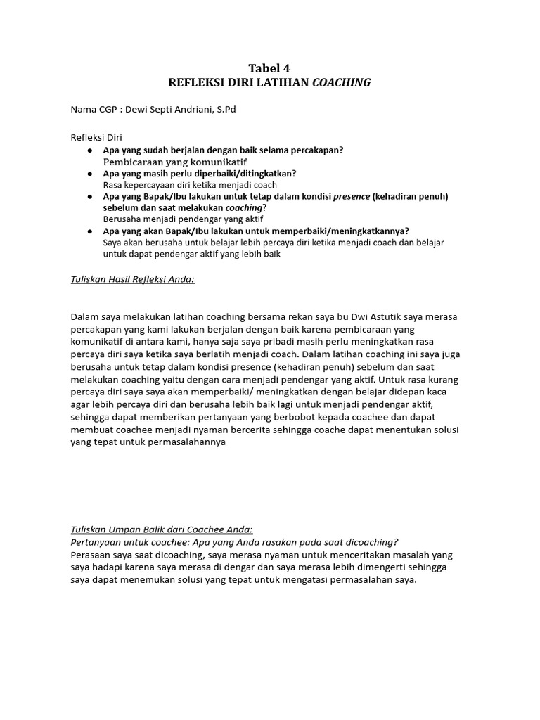 Refleksi Coaching - Dewi Septi | PDF