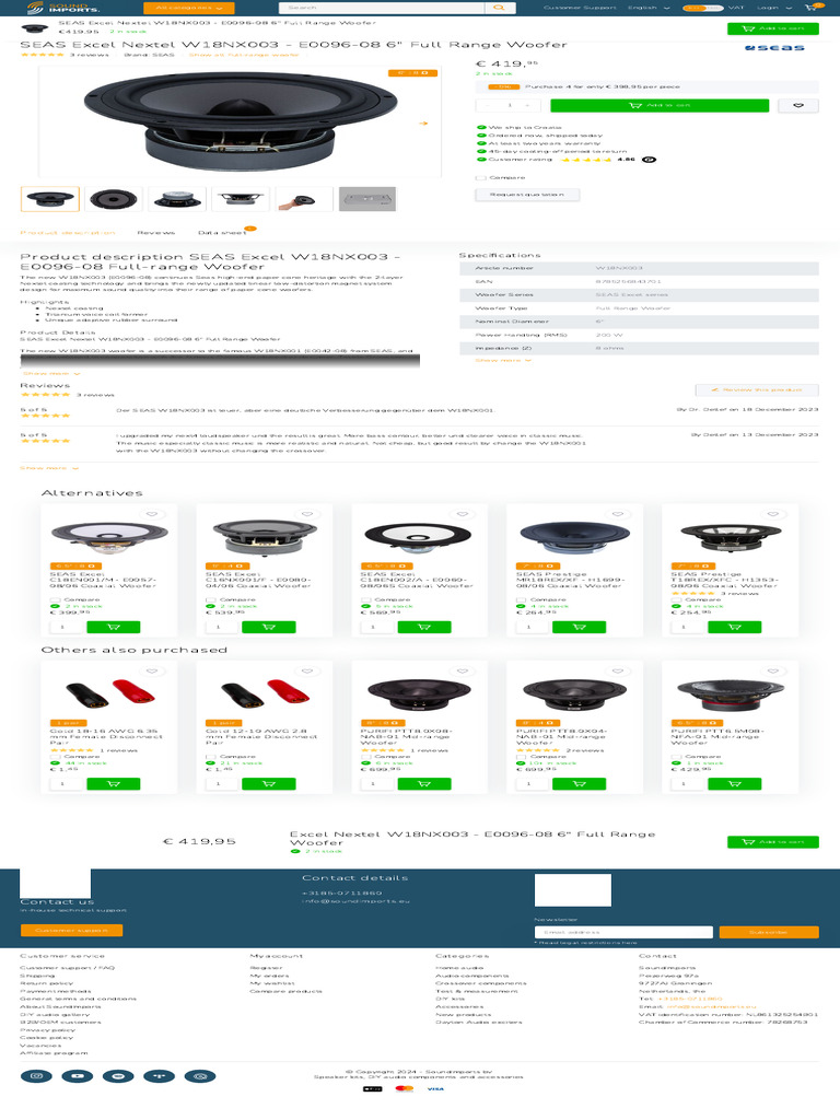 Order SEAS Excel W18NX003 - E0096-08 Full-Range Woofer - SoundImports | PDF | Sound Technology ...