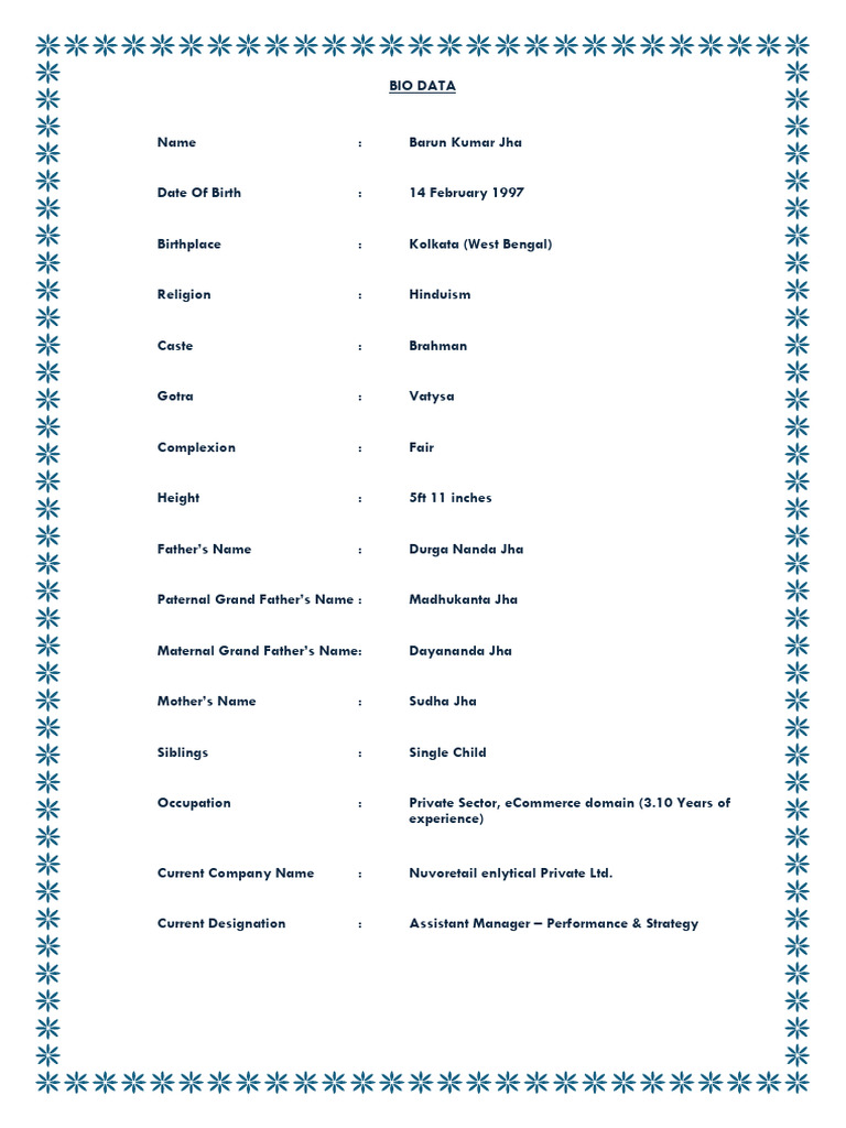 Bio Data - Barun Kumar Jha | PDF