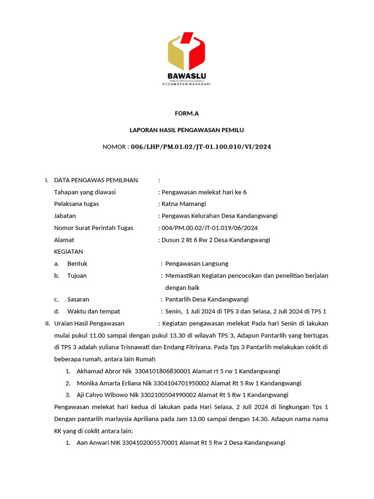 Form a 1 Dan 2 Juli 2024 | PDF