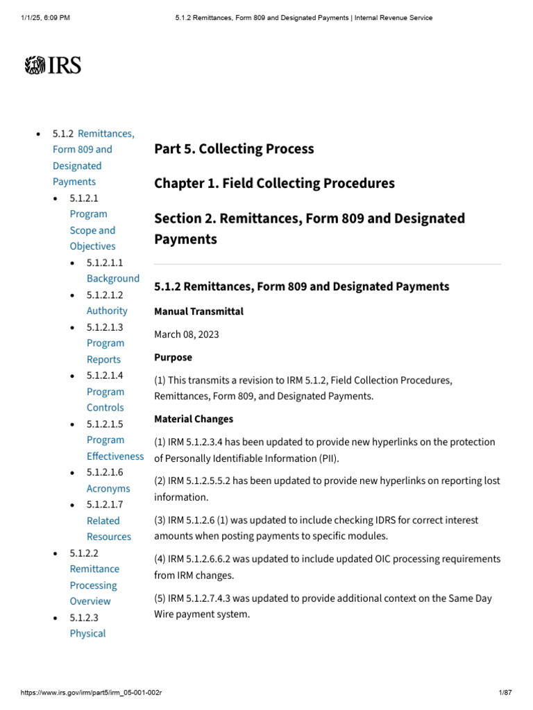 5.1.2 Remittances, Form 809 and Designated Payments - Internal Revenue ...