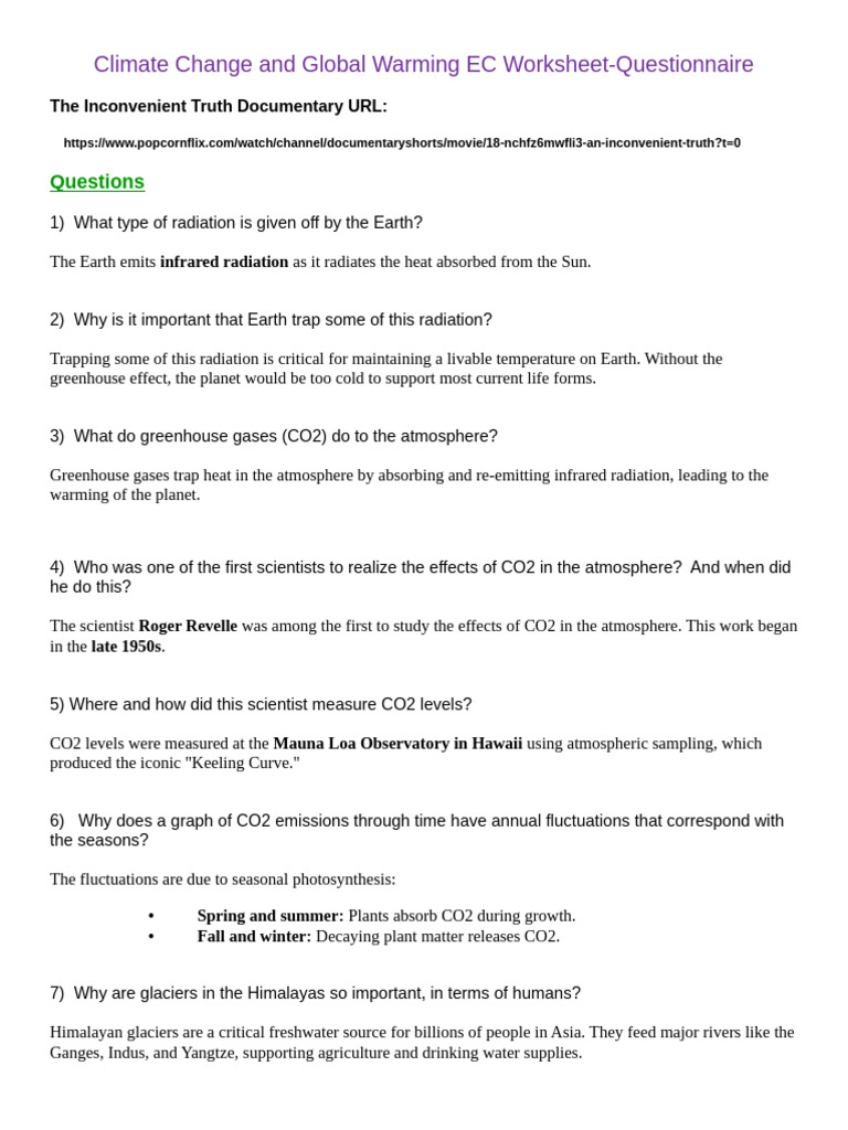 Climate Change Questionnaire Worksheet | PDF | Climate Change ...