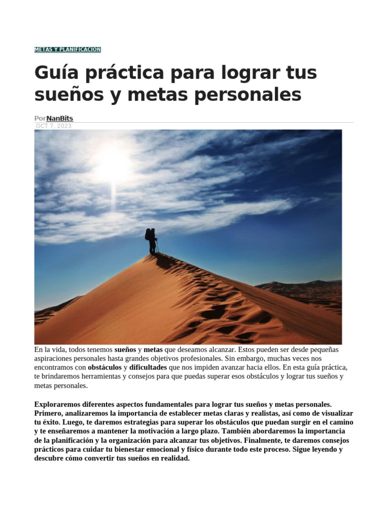 1. Metas y Planificación - Guía Práctica Para Lograr Tus Sueños y Metas Personales | PDF ...